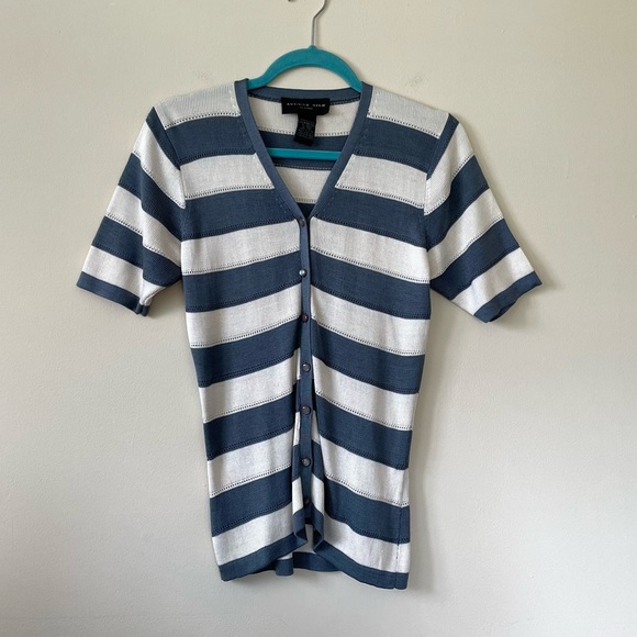 august silk | Tops | August Silk Petites 0 Silk Blue And White Stripped ...